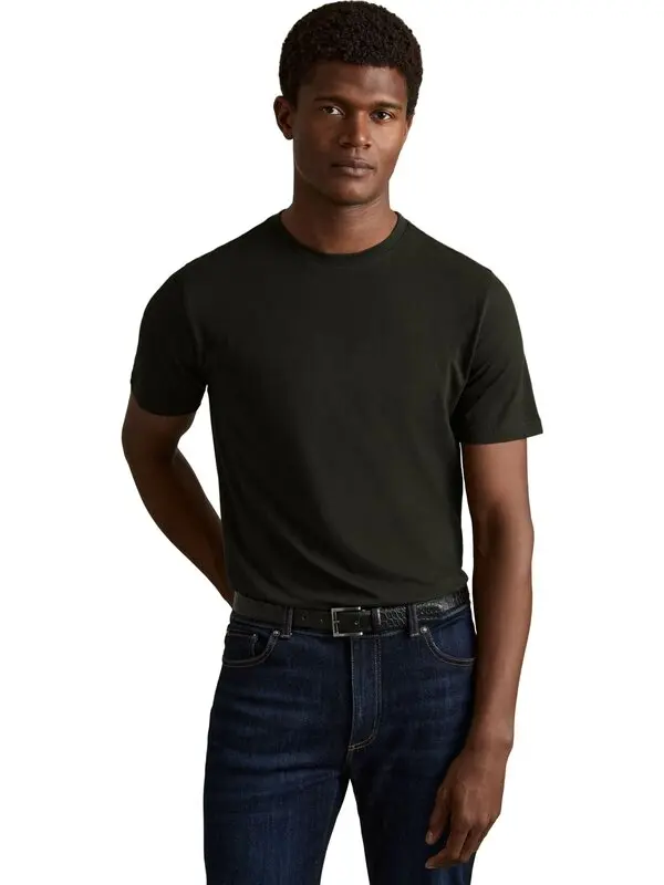 REISS Bless Marl Cotton Crew-neck Tailored-fit T-shirt - Oxidised Green