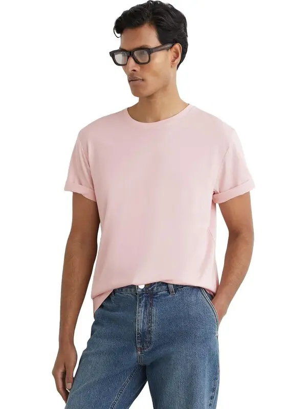 REISS Bless Marl Cotton Crew-neck Tailored-fit T-shirt - Pink