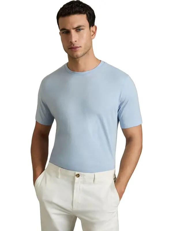 REISS Bless Marl Cotton Crew-neck Tailored-fit T-shirt - Soft Blue