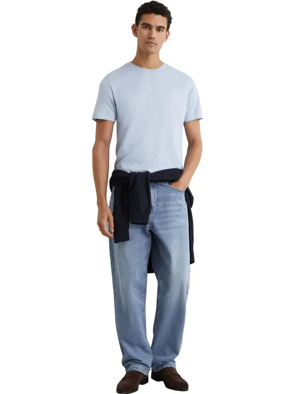 REISS Bless Cotton Crew-neck Tailored-fit T-shirt - Soft Blue