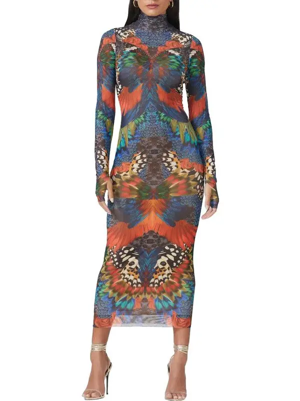 AFRM Shailene Long Sleeve Mesh Dress - Fall Feather