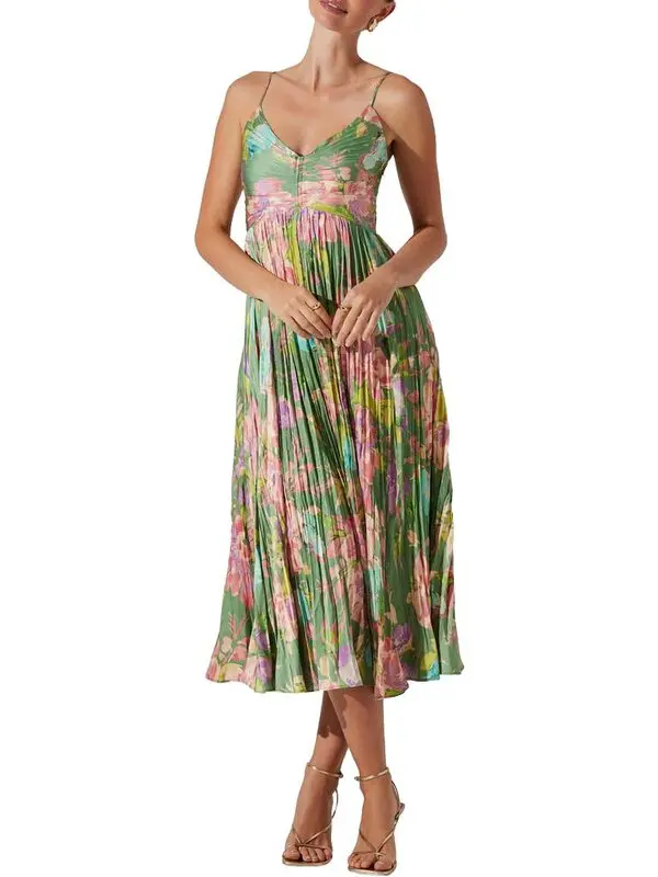 Astr The Label Maeve Midi Dress - Green Pink