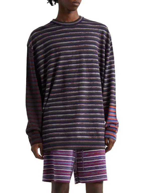 WASTE YARN PROJECT Tania Colorblocked Crewneck Sweater - Dark Purple Multi