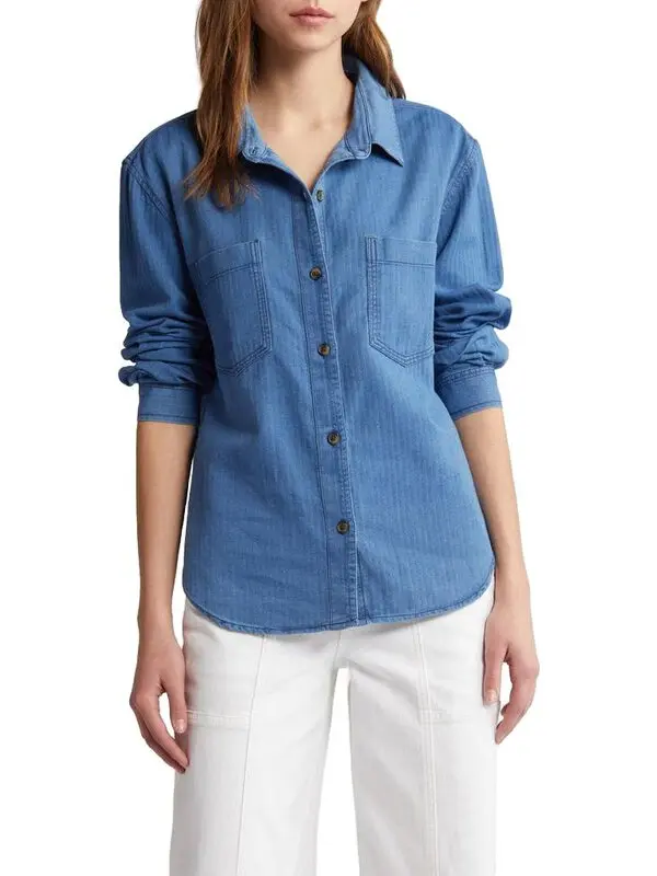 Treasure & Bond Herringbone Button-up Shirt - Light Wash