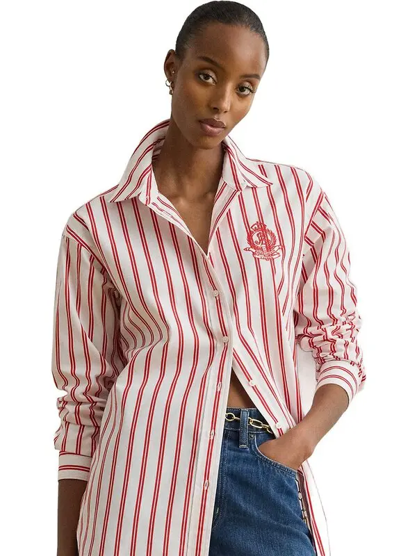 Ralph Lauren Relaxed Fit Striped Broadcloth Shirt - Red/white Multi