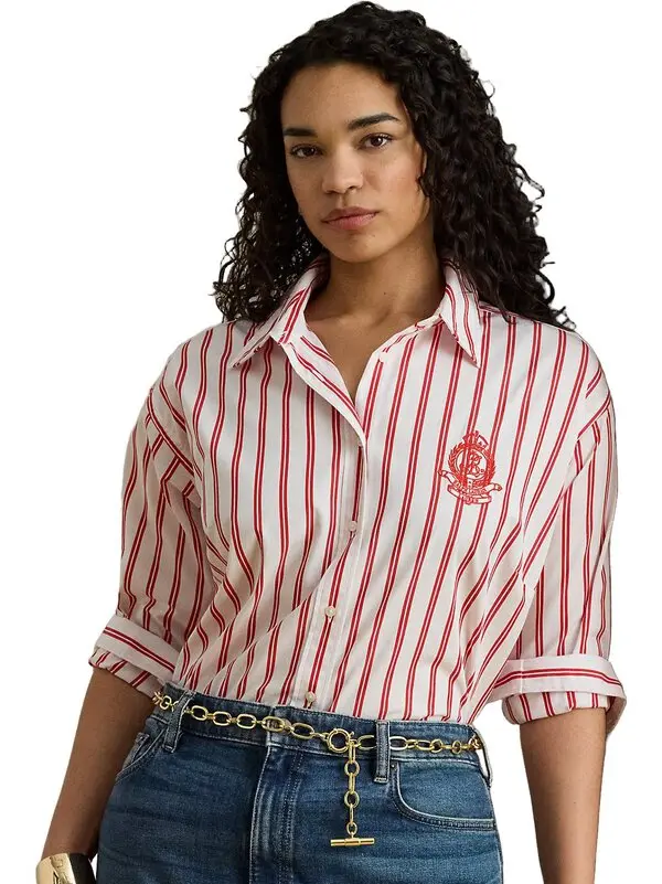 Ralph Lauren Relaxed Fit Striped Broadcloth Shirt - Red/white Multi