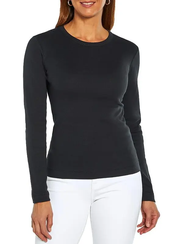 Three Dots Long Sleeve Top - Black