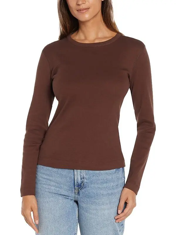 Three Dots Long Sleeve Top - Chicory Coffee