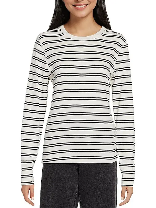 Three Dots Long Sleeve Top - Egret/ Black