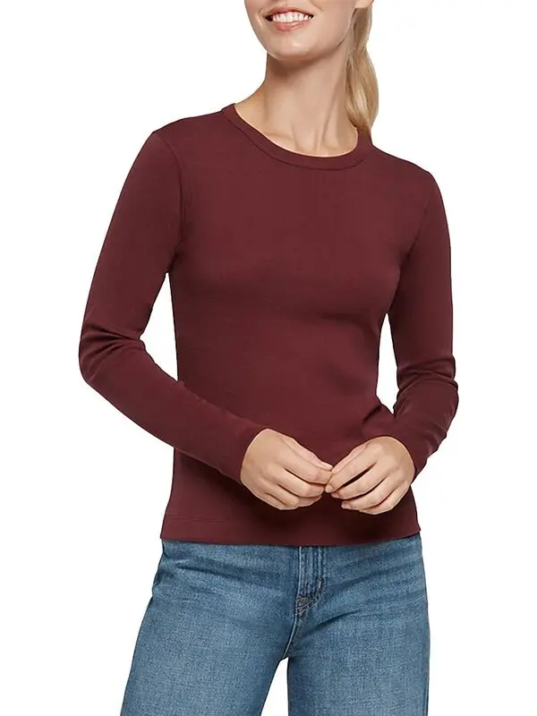 Three Dots Long Sleeve Top - Fig