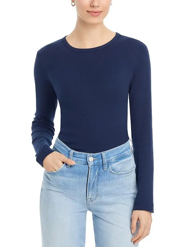 Three Dots Long Sleeve Crewneck Top - Navy