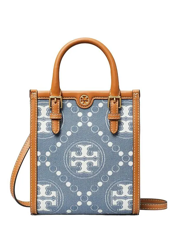 Tory Burch Mini T Monogram Denim Tote - Multi/gold
