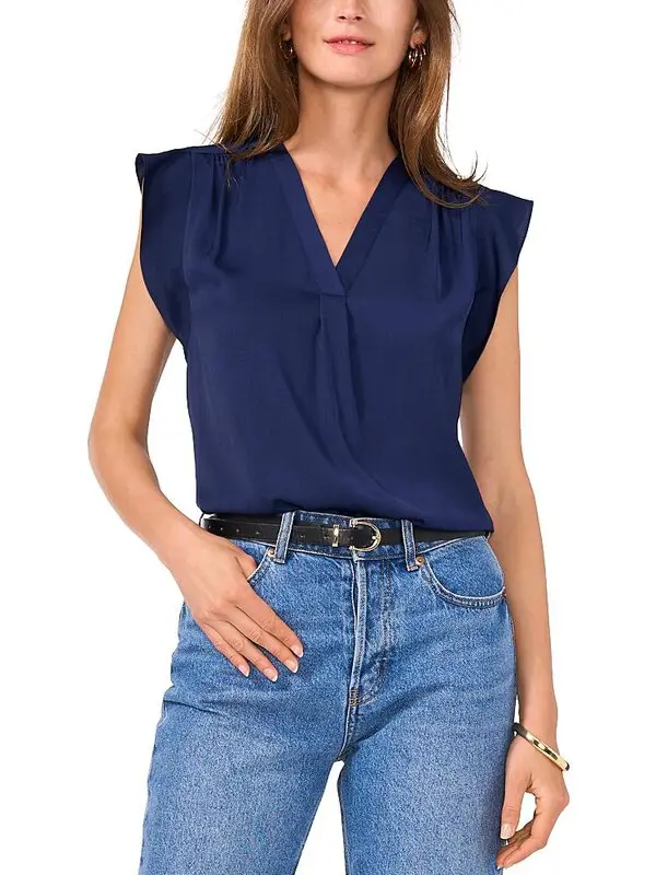 Vince Camuto V Neck Flutter Sleeve Top - Classic Navy