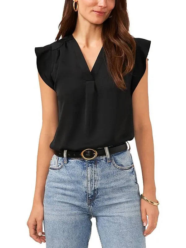 Vince Camuto Ruffle Sleeve Top - Rich Black