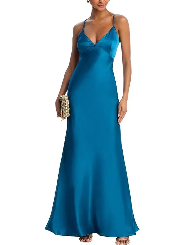 Aqua Satin Open Back Gown - S Mallard