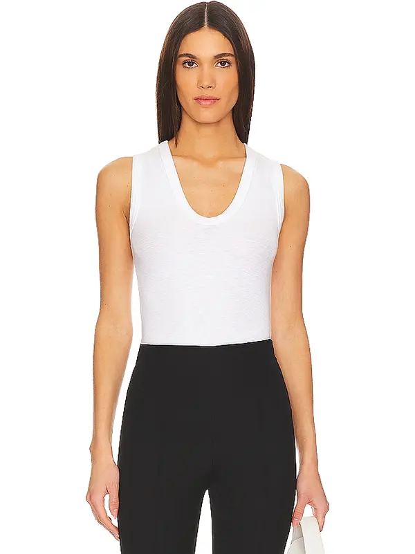 Enza Costa Textured Rib Sleeveless U Tank - White