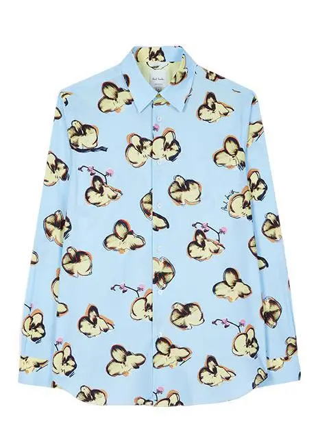 Paul Smith Light 'orchid' Print Viscose-blend Shirt - Blue