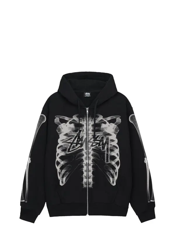 StÜssy Rib Cage Zip Hoodie - Black