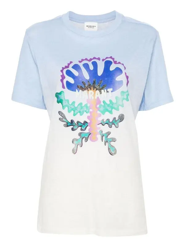 MARANT ETOILE Graphic Print Organic Cotton T-shirt - Blue
