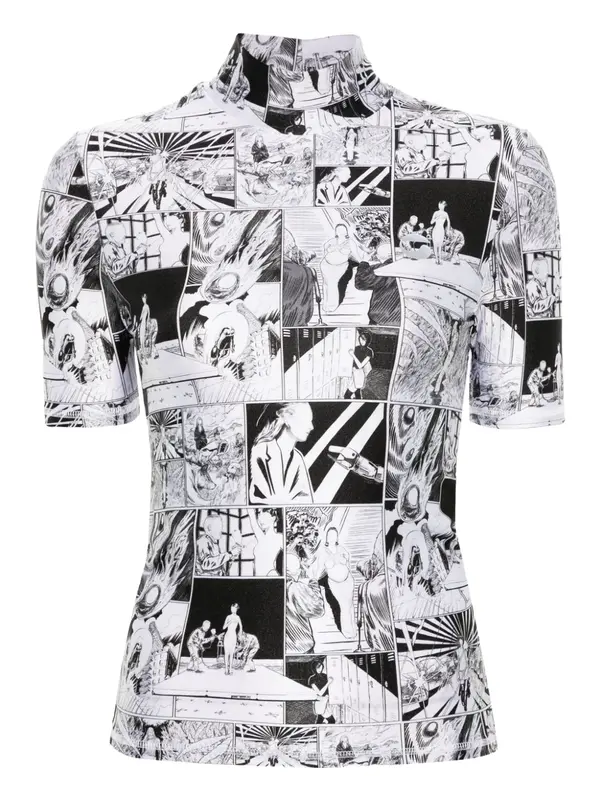 Coperni Funnel-neck Cartoon-print T-shirt - Black