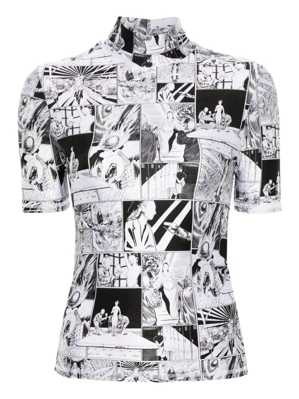 Coperni Funnel-neck Cartoon-print T-shirt - Black