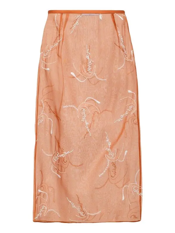 Prada Embroidered Organza Midi Skirt - Orange