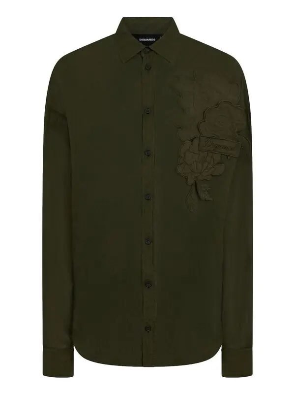 Dsquared2 Logo-patch Floral-appliqué Cotton Shirt - Green