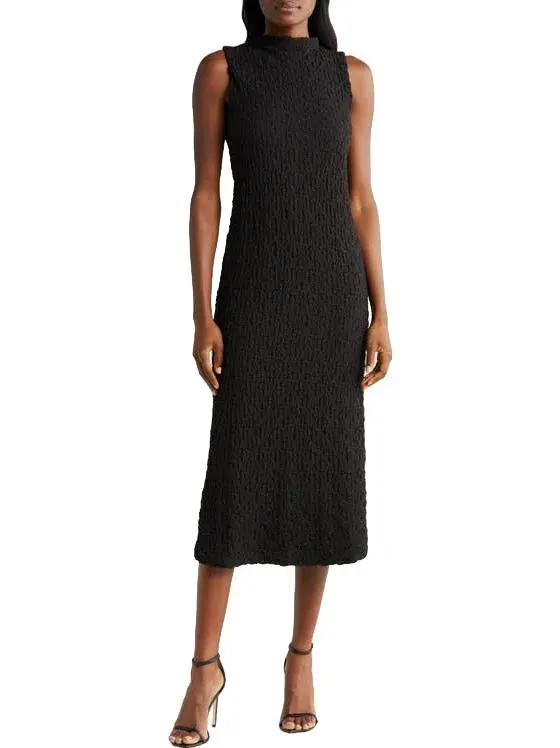 Halogen Puckered Cotton Blend Midi Dress - Rich Black