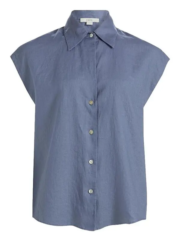 Vince Linen Cap-sleeve Blouse - Azul