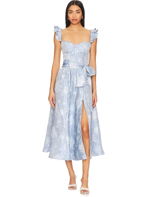 V. CHAPMAN Vera Corset Midi Dress - Denim Blue Windsor