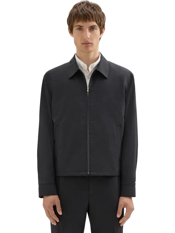 Theory Hazelton Zip Jacket In Stretch Wool - Dark Charcoal