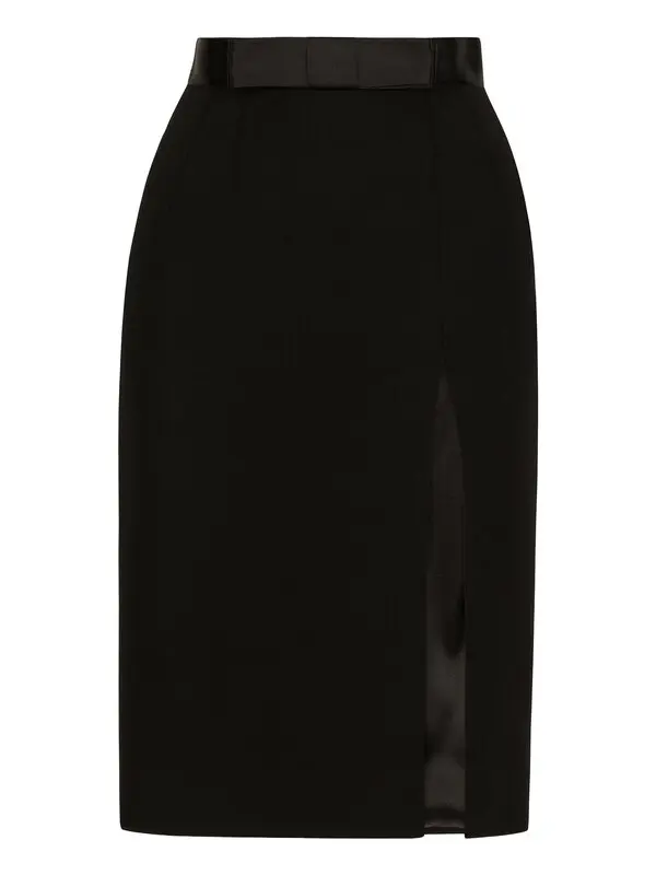 Dolce & Gabbana Stretch Wool Midi Pencil Skirt - Black