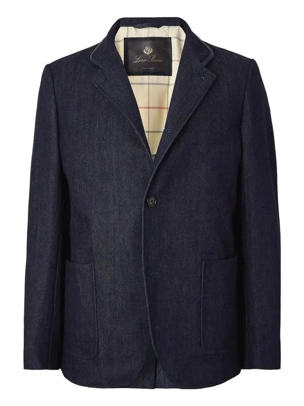 Loro Piana Spagna Leather-trimmed Cotton And Cashmere-blend Denim Jacket - Blue