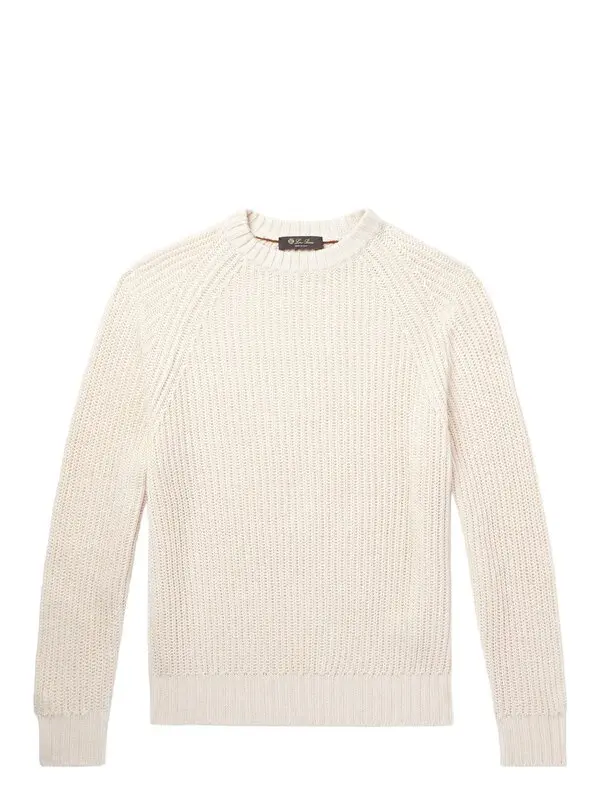 Loro Piana Ribbed Linen, Cotton, And Silk-blend Sweater - Neutrals