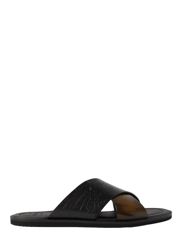 Berluti Sifnos Scritto Venezia Leather Sandals - Brown