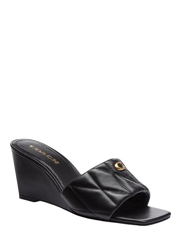 COACH Emma Quilted Leather Wedge Sandals - Black