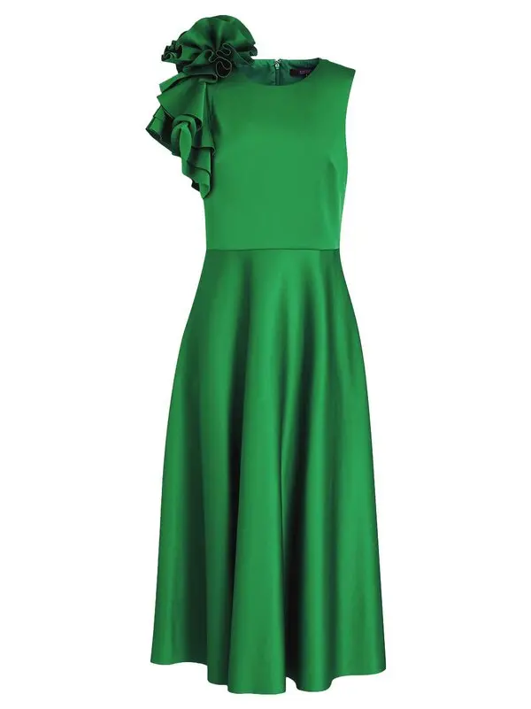 Badgley Mischka Ruffled Scuba Midi Dress - Green
