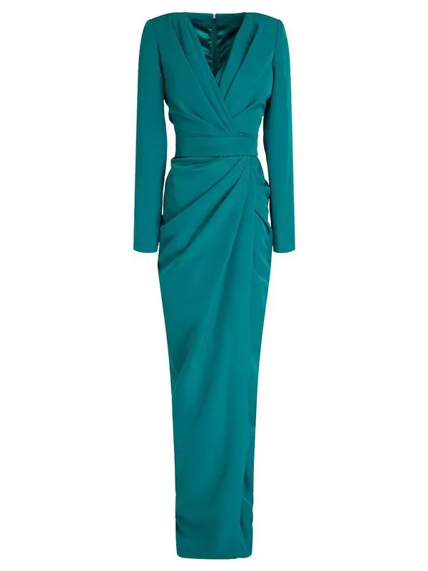 RHEA COSTA Wrap-effect Draped Crepe Gown - Teal