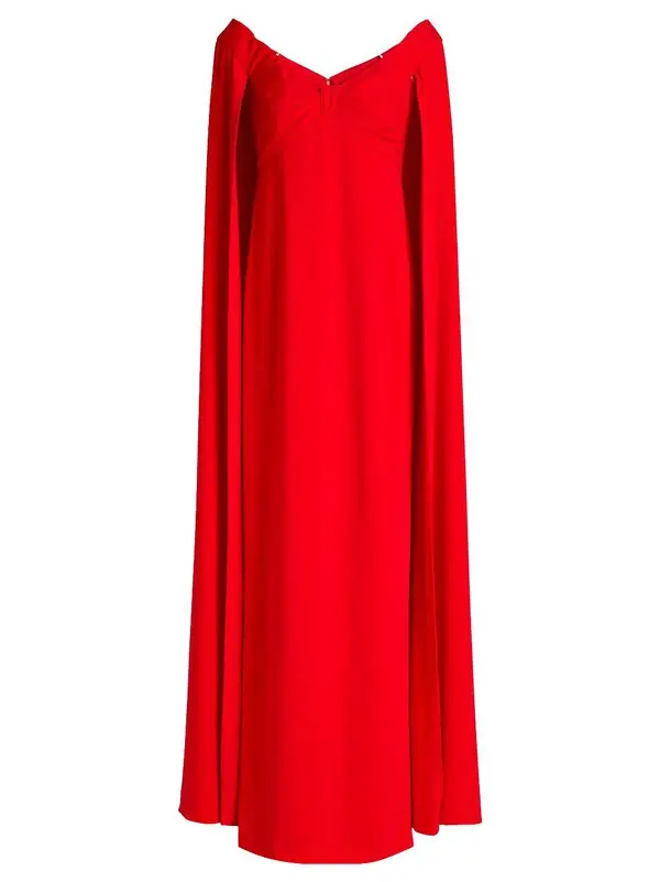 Marchesa Cape-effect Crepe Gown - Red