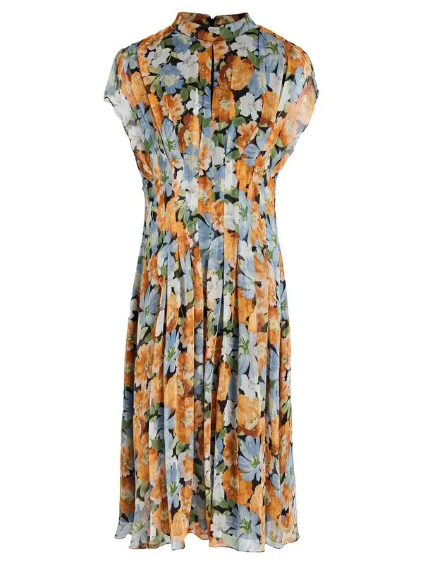 MIKAEL AGHAL Floral-print Chiffon Dress - Light Blue