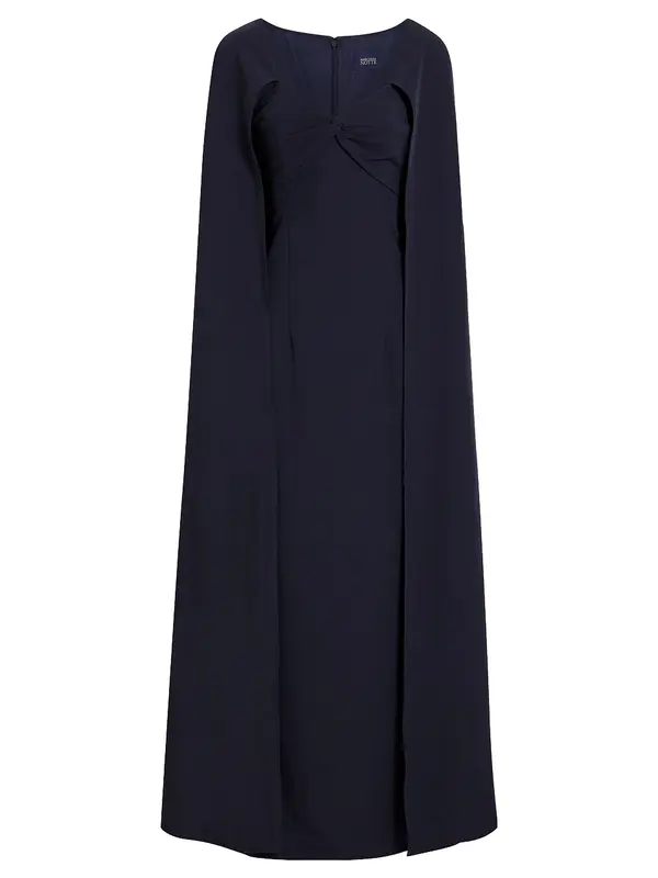 Marchesa Cape-effect Twisted Stretch-crepe Gown - Navy