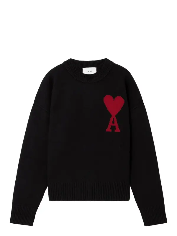 Ami Net Sustain Adc Intarsia Wool Sweater - Black