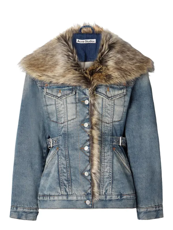 Acne Studios Faux Fur-trimmed Denim Jacket - Blue