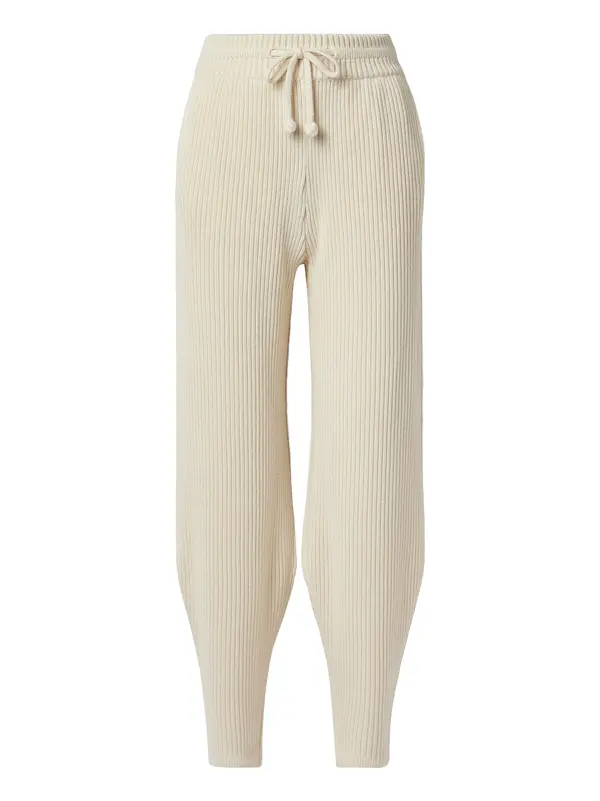 Loro Piana Ribbed Silk And Cashmere-blend Track Pants - Cream