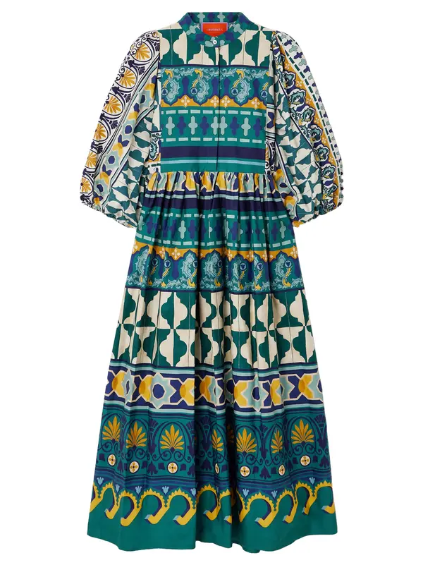 La DoubleJ Portofino Pleated Cotton-poplin Maxi Dress - Multi