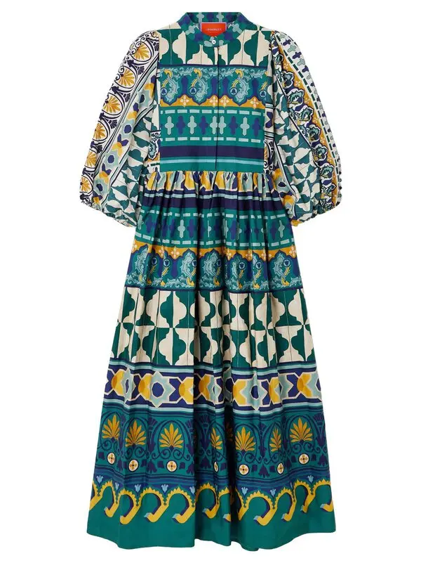 La DoubleJ Portofino Pleated Cotton-poplin Maxi Dress - Multi