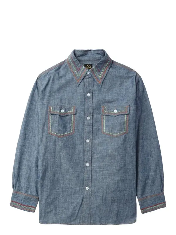 Needles Contrast-stitching Denim Shirt - Blue