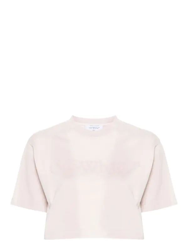 Off-White Rubberised-logo Cropped T-shirt - Pink