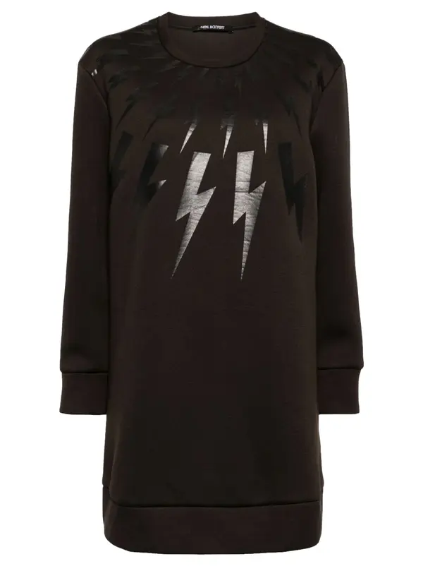 Neil Barrett Lightning Bolt Mini Dress - Brown