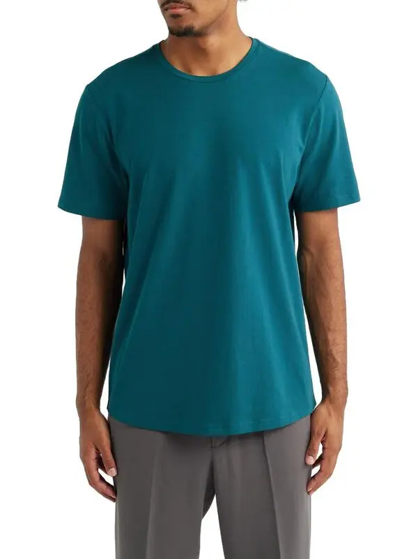 OPEN EDIT Crewneck Stretch Cotton T-shirt - Teal Deep